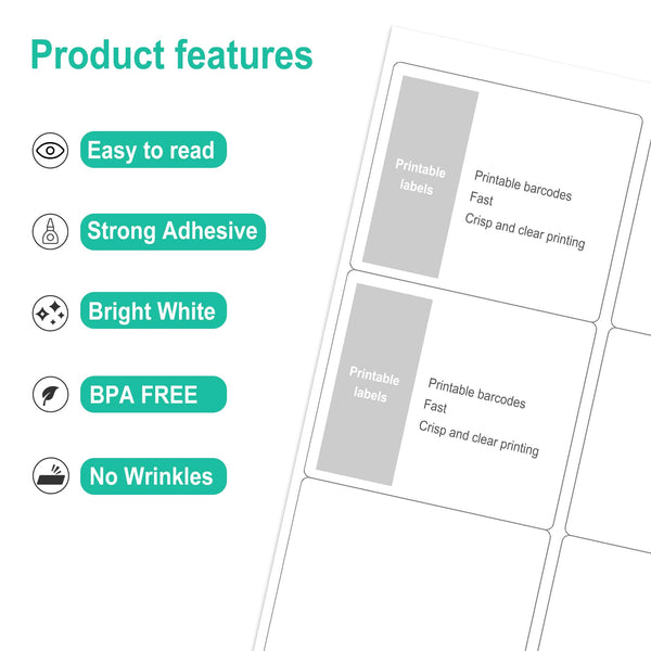 L Liked 3-1/3" x 4" Printable White Sticker Labels, Laser/Inkjet Print ...