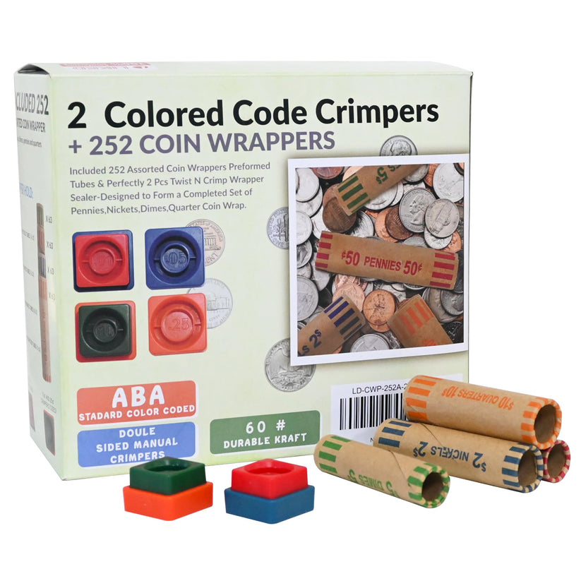 L LIKED 252 Assorted Coin Wrappers Preformed Tubes & 2 Twist N Crimp W ...