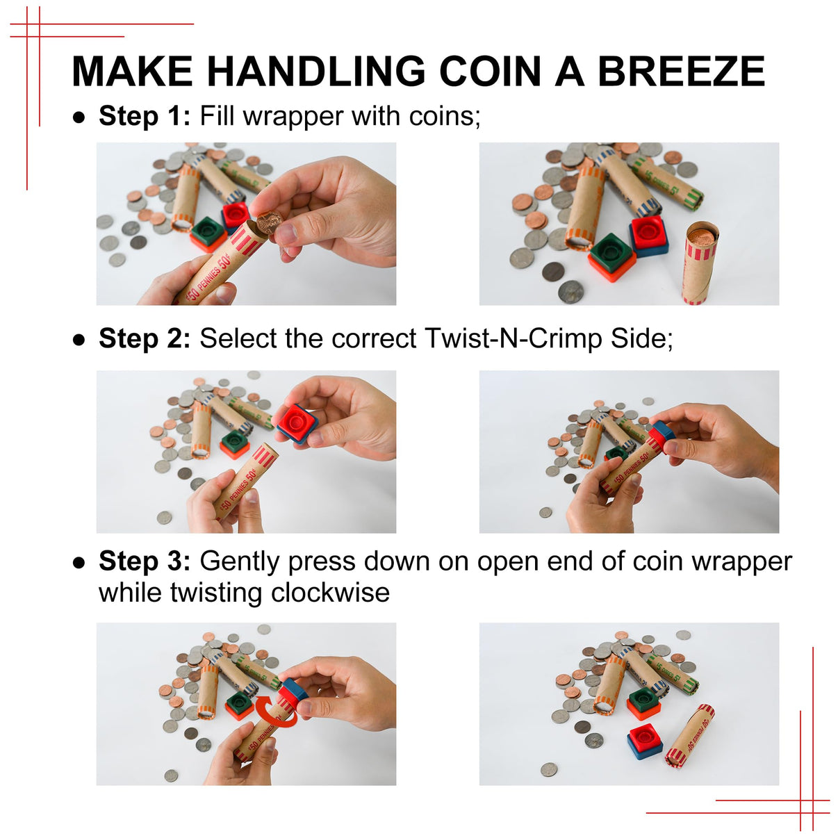 L LIKED 252 Assorted Coin Wrappers Preformed Tubes & 2 Twist N Crimp W ...