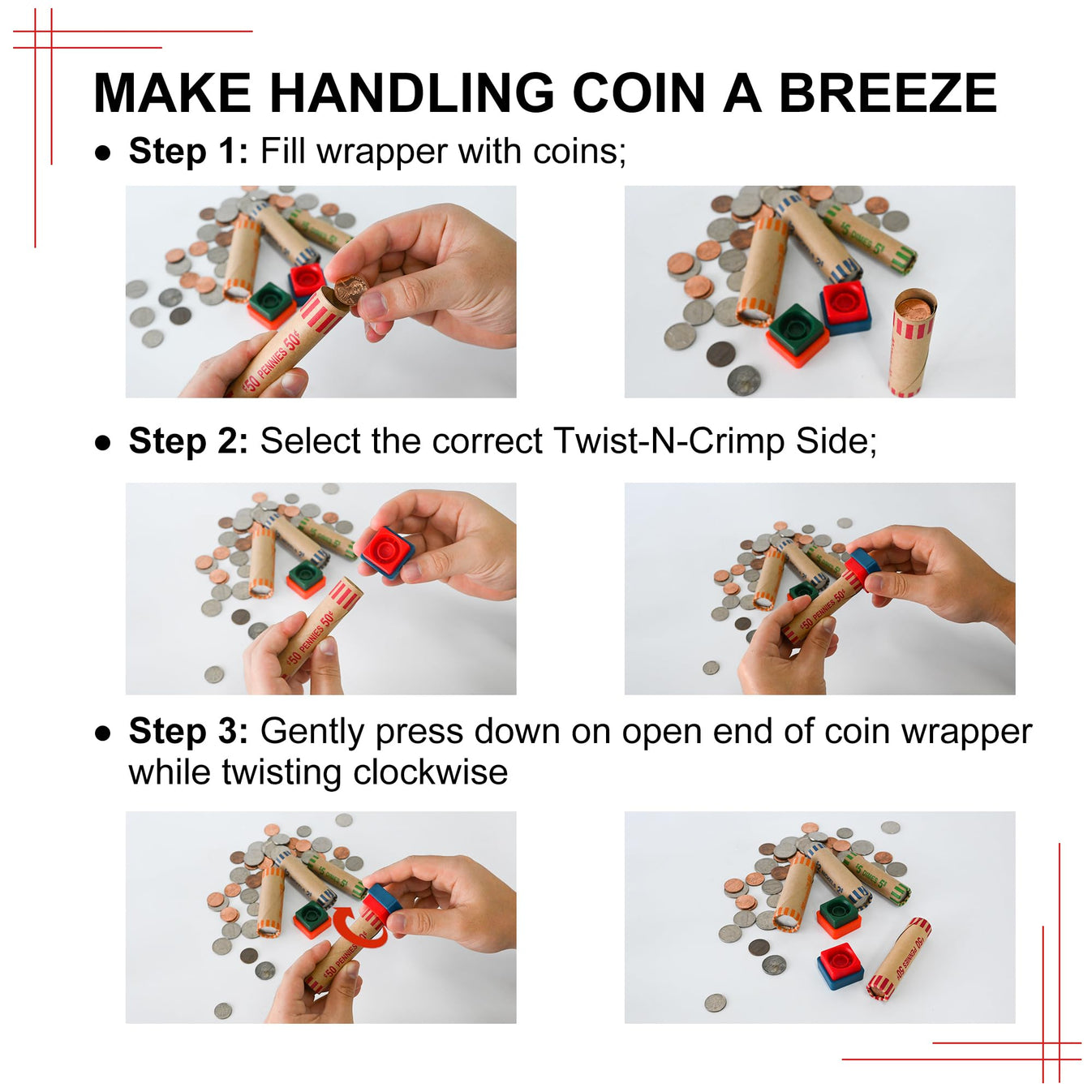 L LIKED 252 Assorted Coin Wrappers Preformed Tubes & 2 Twist N Crimp W ...